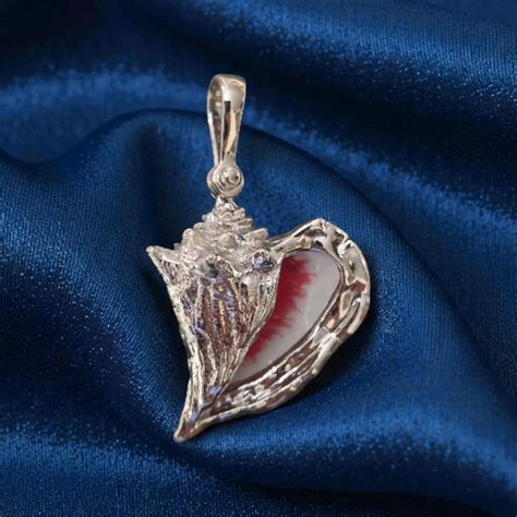 Sterling Silver Conch Shell Pendant With Pink Enamel Key West Queen