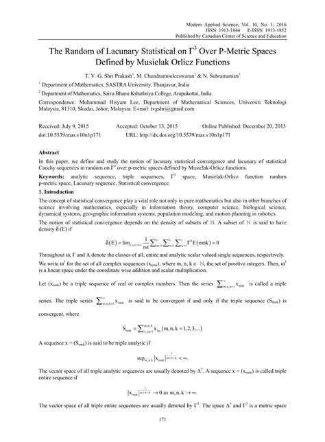 Pdf The Random Of Lacunary Statistical On Γ3 Over P Metric Spaces Defined By Musielak Orlicz