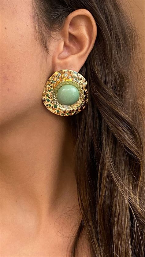 Brinco Dourado Pedra Resinada Arf Folheados Bijuterias