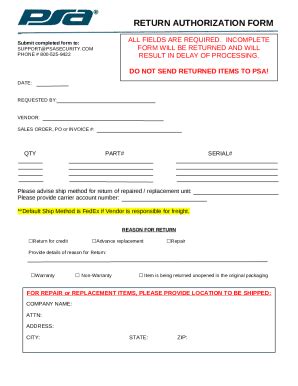 Return Authorization Doc Template Pdffiller