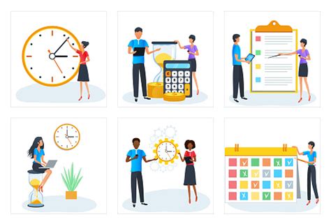 비즈니스 사람들의 벡터 개념 계획 및 구성 작업 효과적인 시간 관리 계획 수립을 예약합니다 마감 작업 프로세스 조직 생산성 향상 기업가 정신 클립 아트 스크럼에 대한 스톡