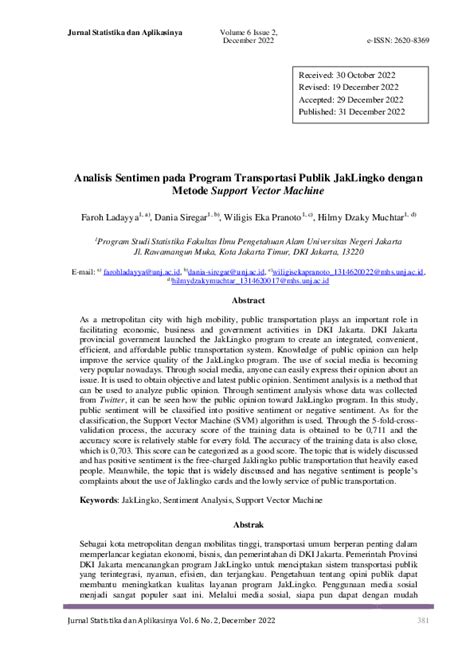 Pdf Analisis Sentimen Pada Program Transportasi Publik Jaklingko Dengan Metode Support Vector