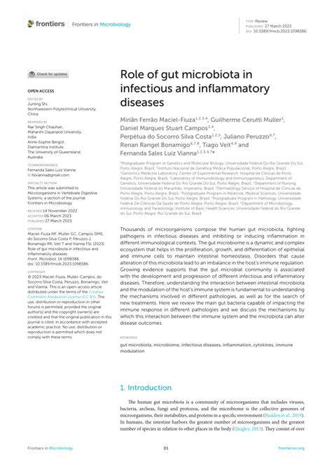Pdf Role Of Gut Microbiota In Infectious And Inflammatory Diseases