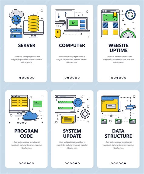 Premium Vector Vector Set Of Mobile App Onboarding Screens Server Computer Website Uptime