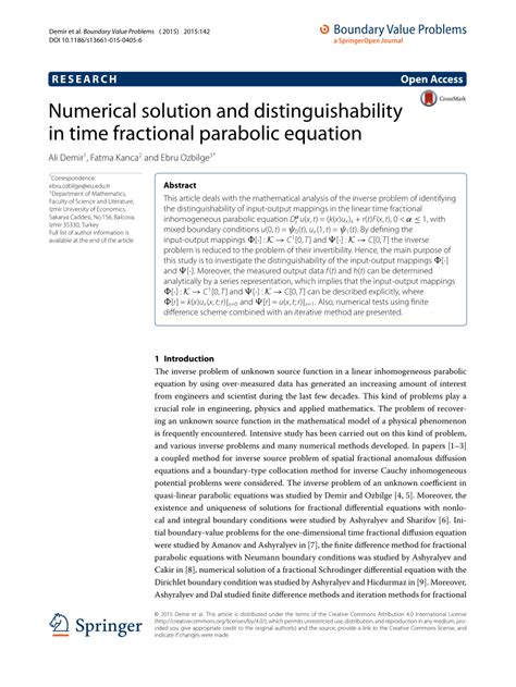 Pdf Numerical Solution And Distinguishability In Time Fractional Parabolic Equation