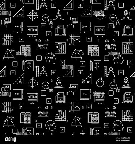 Mathematics Thin Line Dark Seamless Pattern Math Education Concept Vector Linear Background