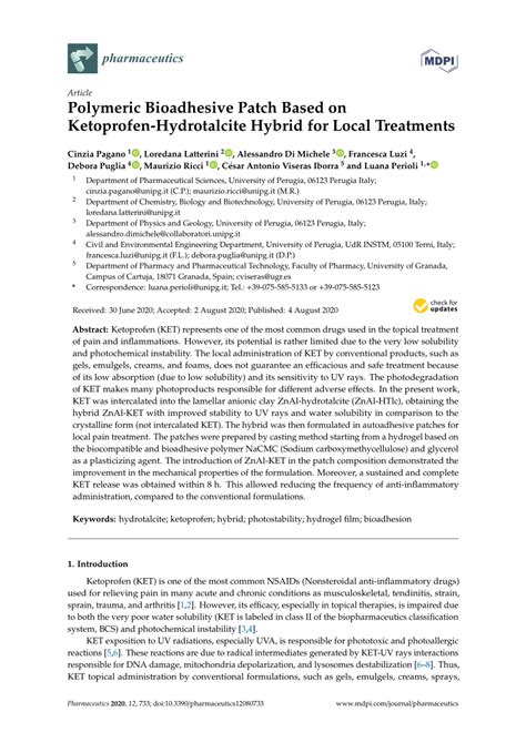 Pdf Polymeric Bioadhesive Patch Based On Ketoprofen Hydrotalcite