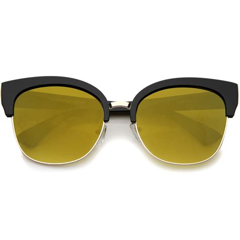 Modern Mirrored Flat Lens Cat Eye Half Frame Sunglasses Zerouv