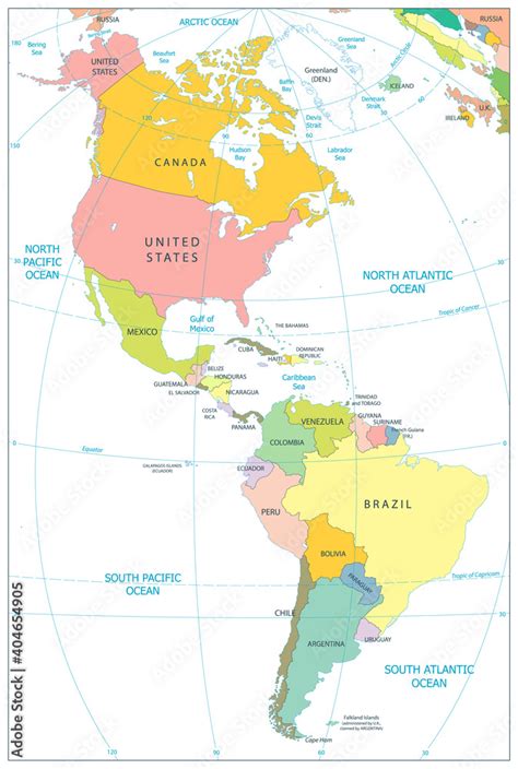 North And South America Political Map Isolated On White Stock Vector