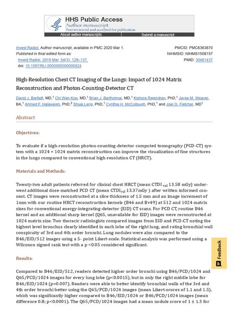 High Resolution Chest Ct Imaging Of The Lungs Impact Of 1024 Matrix Reconstruction And Photon