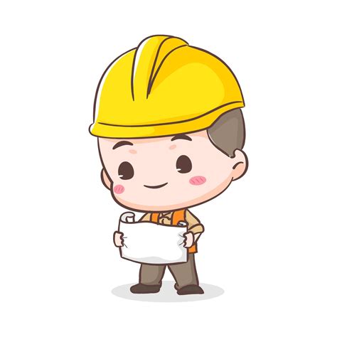 Cute Contractor Or Architecture Cartoon Character Reading Work Plan