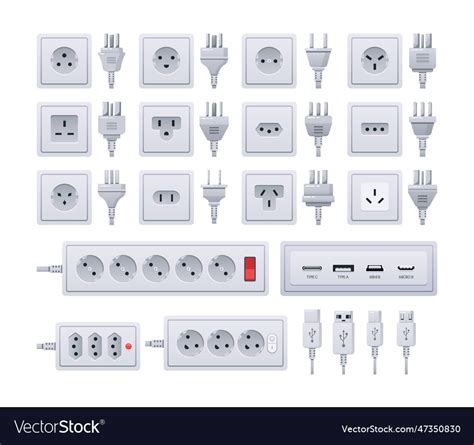 Socket Plug Types Set Each Has Specific Prong Vector Image