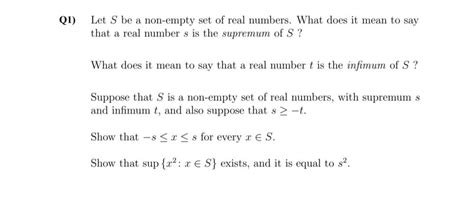 Solved 1 Let S Be A Non Empty Set Of Real Numbers What