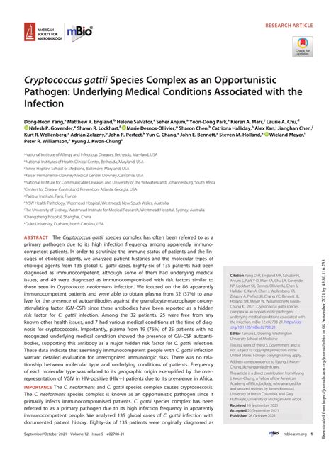 Pdf Cryptococcus Gattii Species Complex As An Opportunistic Pathogen Underlying Medical