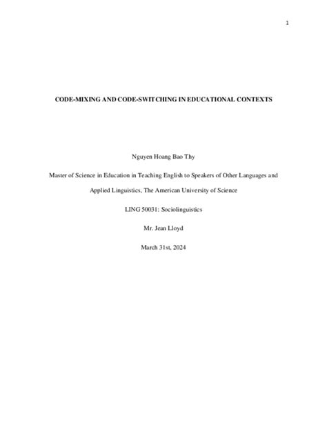 Pdf Code Mixing And Code Switching In Educational Contexts