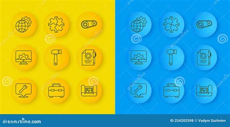 Set Line Location With Wrench Spanner Computer Monitor And Gear Hammer House Plan Document