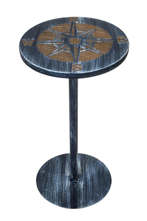 Round Drink Table With Etched Compass Top