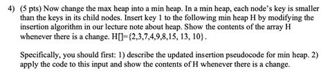 Solved 5 Pts Now Change The Max Heap Into A Min Heap In A Chegg Com