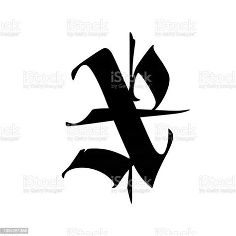 고딕 양식의 문자 X 벡터 알파벳 기호는 흰색 배경에서 격리됩니다 서예와 글자 중세 라틴어 문자 회사의 로고 모노그램 문신에 대한 우아한 글꼴 0명에 대한 스톡 벡터 아트