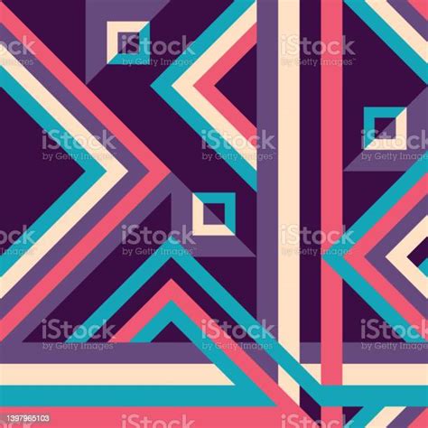 추상적인 기하학적 이음새가 없는 패턴 장식 배경 디자인 컬러 줄무늬와 삼각형 디지털 기술 디자인 스타일 미래 지향적 인 장식