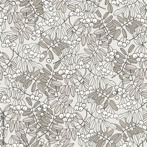 Seamless Repeating Pattern N Toile De Jouy Style With Rowan Tree Branches And Ashberries Vector