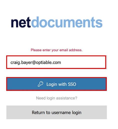 How To Log In When Using Single Sign On In Netdocuments Optiable