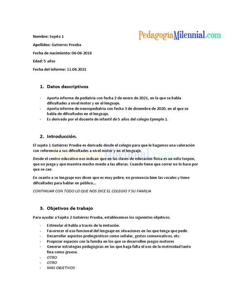 Ejemplo De Informe Pedagogico Pdf