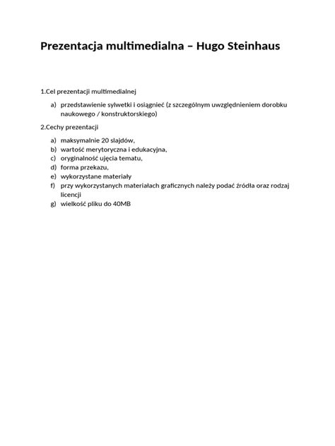 Prezentacja Multimedialne Hugo Steihaus Pdf