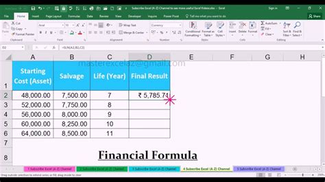 sln financial function with example in ms office excel spreadsheet 2016