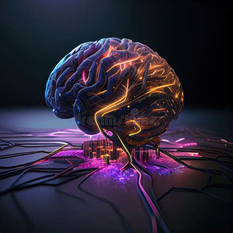 Wired Brain With With Neurons Artificial Intelligence In Circuit Board With Electronic Chipset