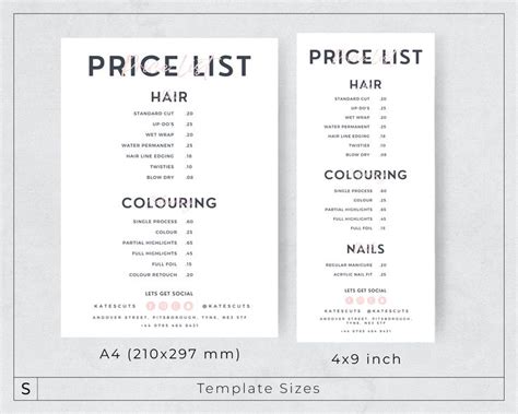 Editable Price List Template Modern Pink Black Price List Printable Salon Price List