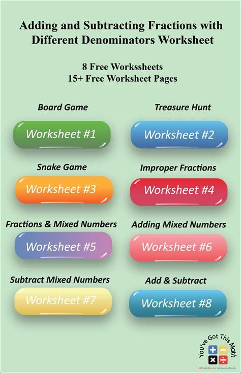 8 Free Adding And Subtracting Fractions With Different Denominators Worksheet