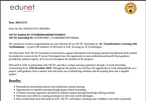 Debadatta Behera On Linkedin Ai Techsaksham Internship Microsoft Sap Aicte Edunetfoundation
