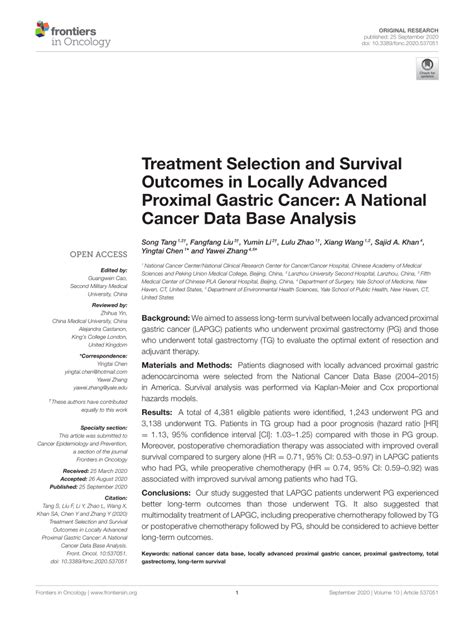 Pdf Treatment Selection And Survival Outcomes In Locally Advanced Proximal Gastric Cancer A