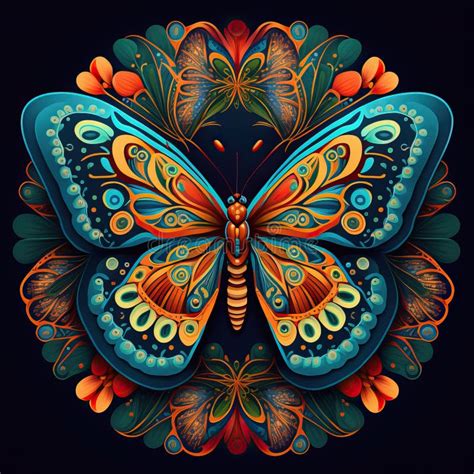 Ornate Butterfly Mandala Art On A Black Background Generative Ai