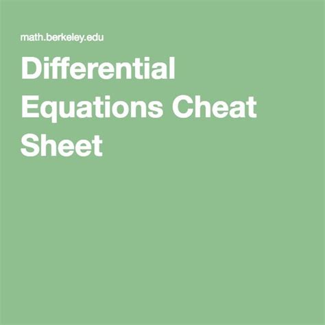Differential Equations Cheat Sheet Differential Equations Equations Mathematics