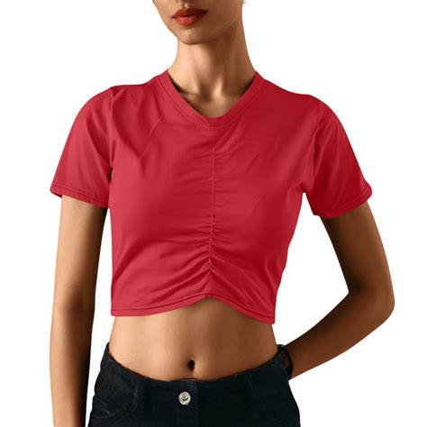 Lumtrix Women Cotton Tshirt Basic Short Sleeve Workout Crop Top Slim