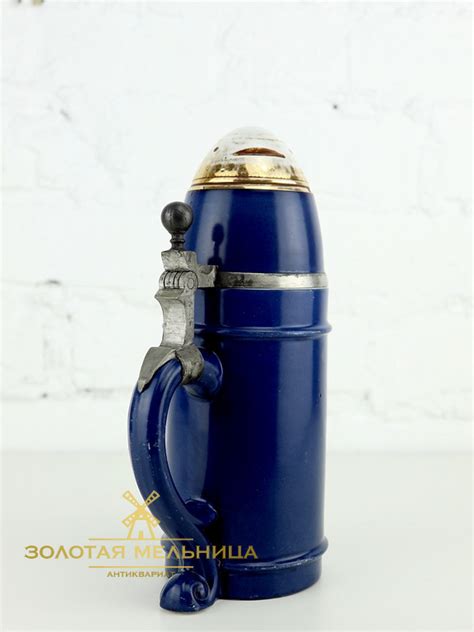 Старинная керамическая пивная кружка с крышкой Шрапнельный снаряд Великая война Германия в