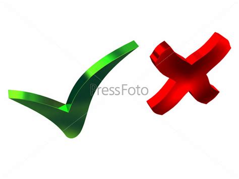 Фотография на тему Зеленая галочка и красный крестик на белом фоне Pressfoto