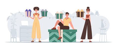 한 무리의 사람들이 손에 선물 상자를 들고 있습니다 현대 평면 벡터 그림입니다 고객에 대한 스톡 벡터 아트 및 기타 이미지 고객 기념일 기업 비즈니스 Istock