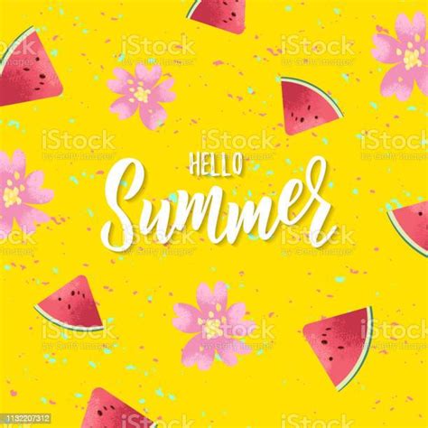 안녕하세요 여름 손으로 로고 라벨 배지 아이콘 엽서 카드 초대장 배너 템플릿으로 박과 꽃 텍스트 문자 특별 봄 판매 타이포 그래피 포스터입니다 6월에 대한 스톡 벡터 아트