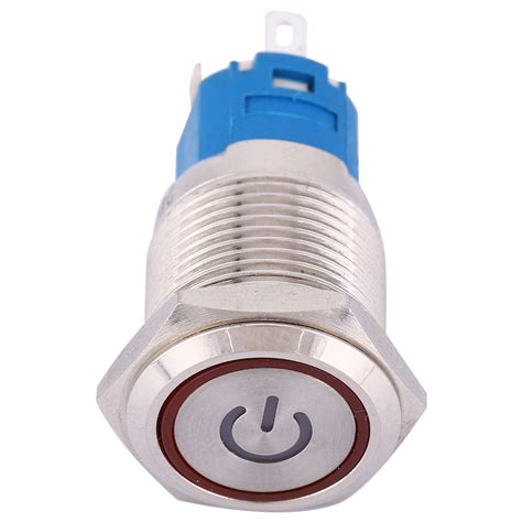 Self Reset Metal Push Button 16mm Red Led Light Source Switch Ring With