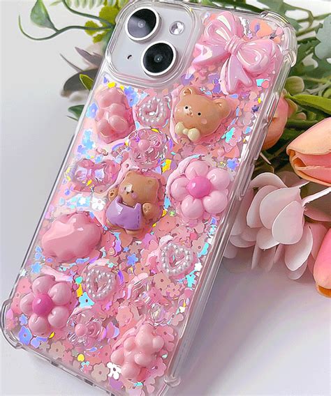 자체제작 핑크 보라 곰돌이 레진 폰케이스 갤럭시 노트 20 S 21 22 23 24 플러스 울트라 아이폰 케이스 12 13 14 15 미니 프로 맥스 Z플립 3 4 5