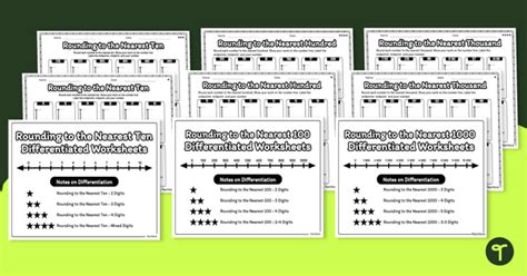Worksheet Set — Rounding Using A Vertical Number Line Teach Starter