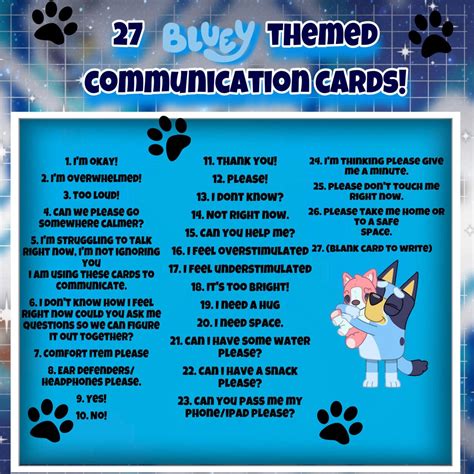Bluey Communication Cards For Autism Adhd Verbal Shutdowns Non