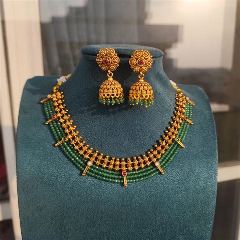 Devya Green Crstals Antique Nectset Nemalee