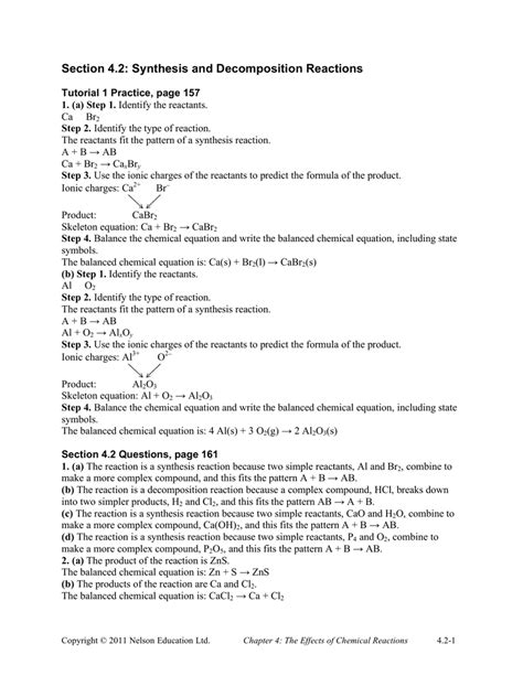 Decomposition And Synthesis Reactions Worksheet Prntbl