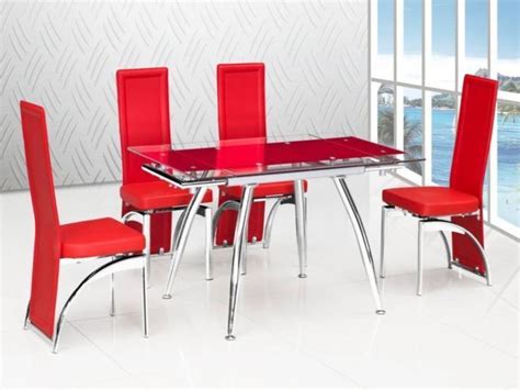 Red Extending Glass Dining Table And 4 Matching Chairs Homegenies