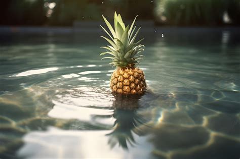 Premium Photo A Pineapple Floating In A Pool