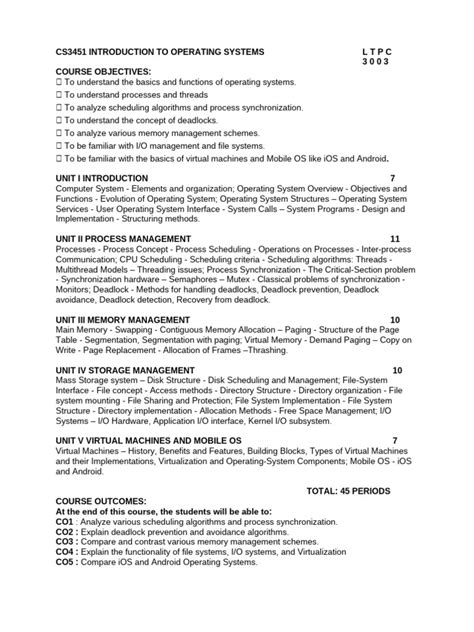 Cs3451 Introduction To Operating Systems L T P C Pdf Process